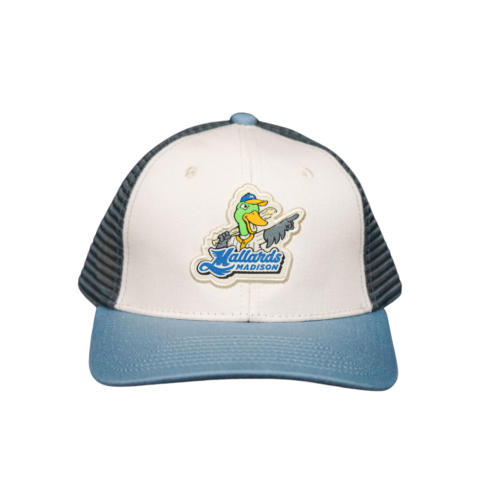 Hat - Trucker Blue/White, Half Logo | Madison Mallards Baseball Team Store