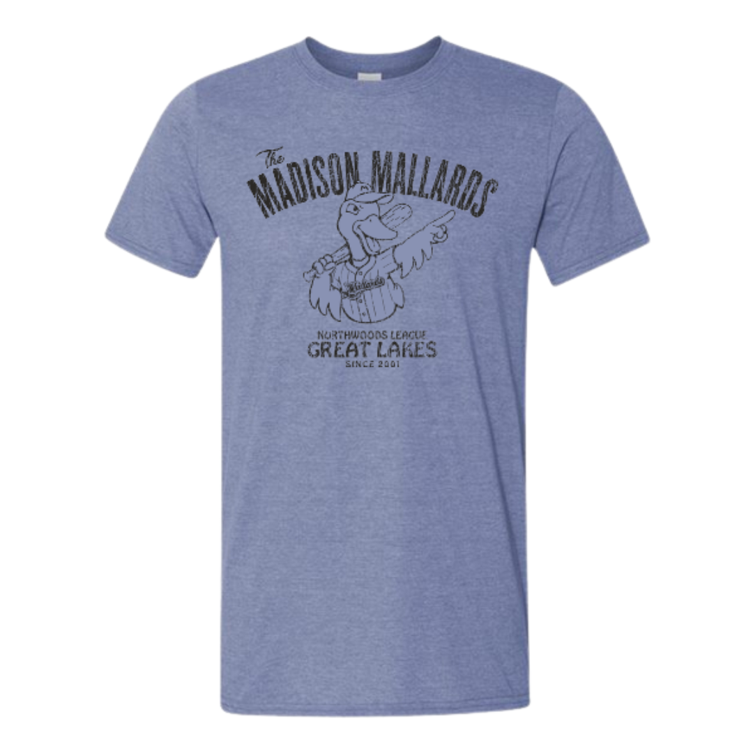 Adult - T-Shirt Heather Indigo, Half Logo/Wordmark | Madison Mallards ...