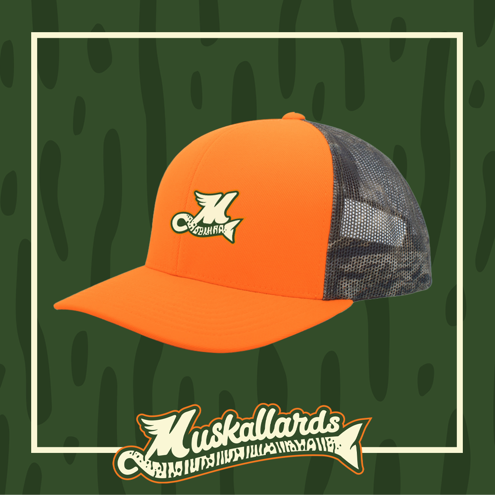 Hat - Adjustable Trucker Blaze Orange/Camo, Madison Muskallards ...